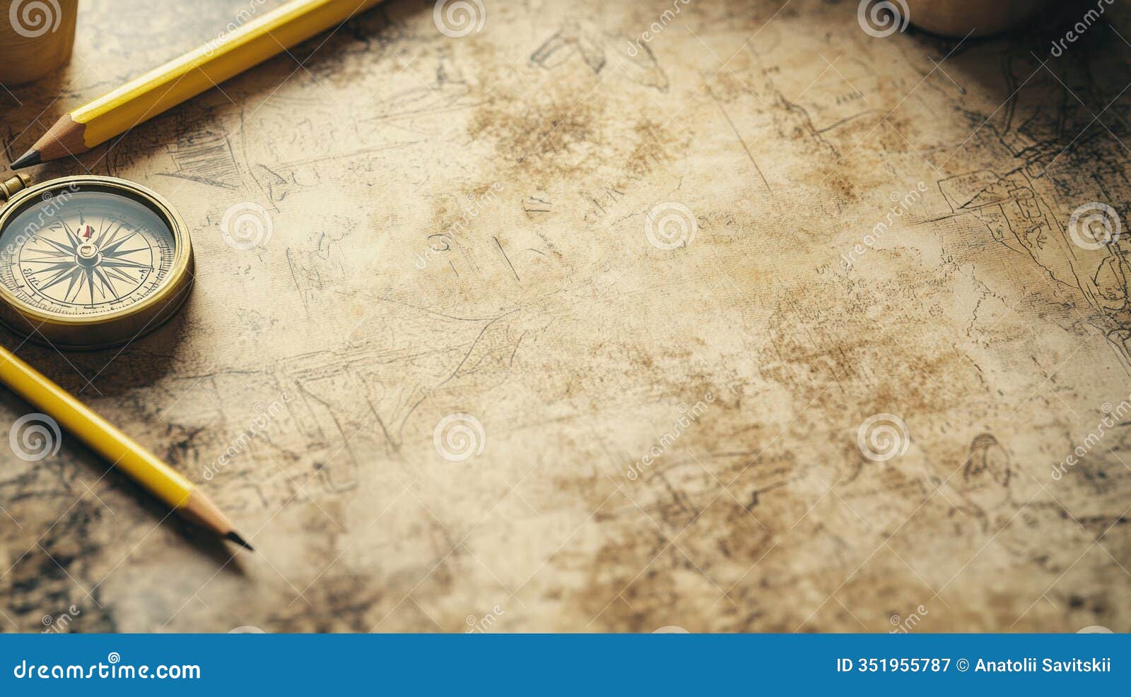 Compass And Pencils On Old Map Royalty-Free Stock Image | CartoonDealer ...