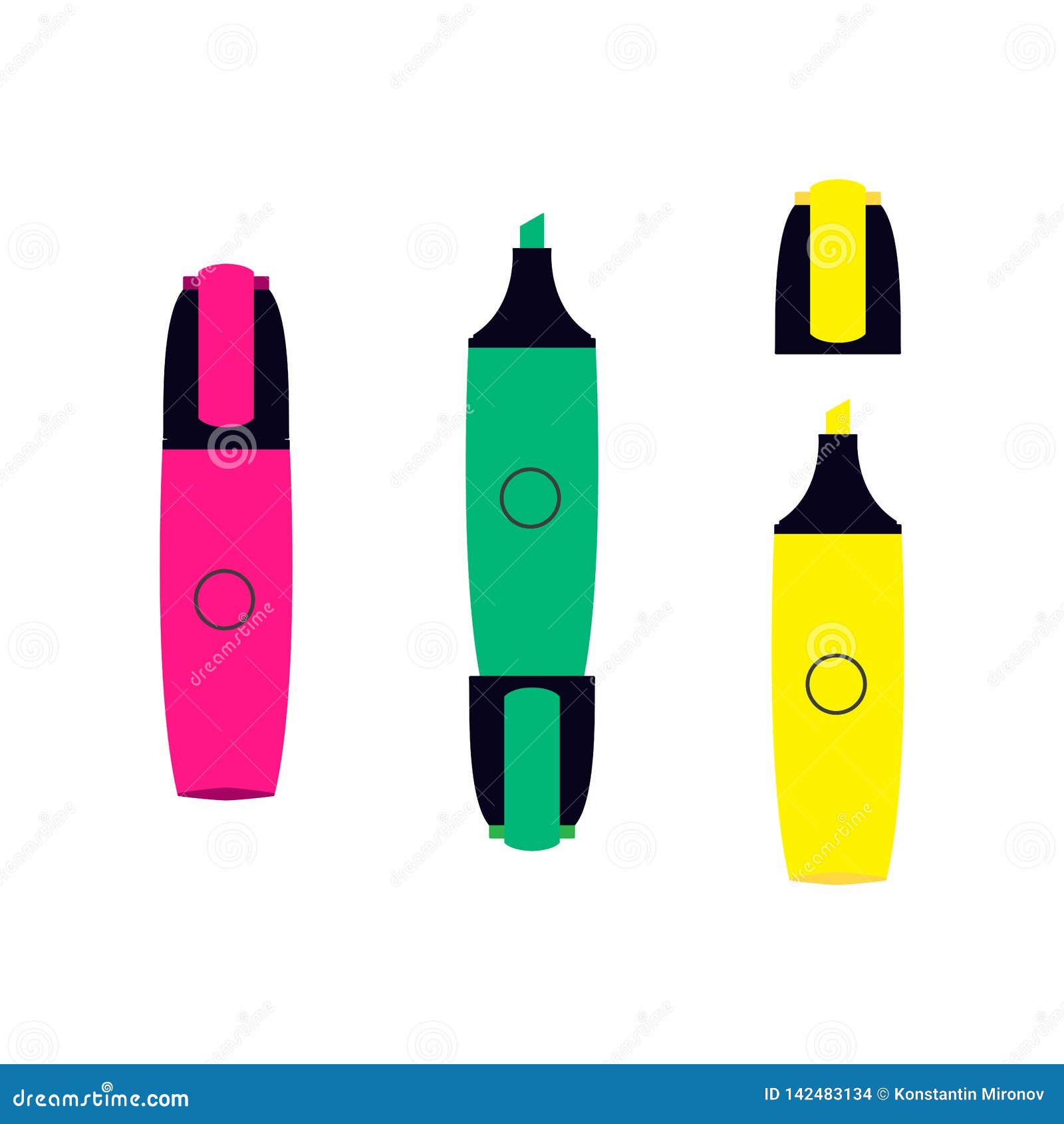 Highlighter Set. Green, Pink, Yellow Highlighters Vector Illustration ...