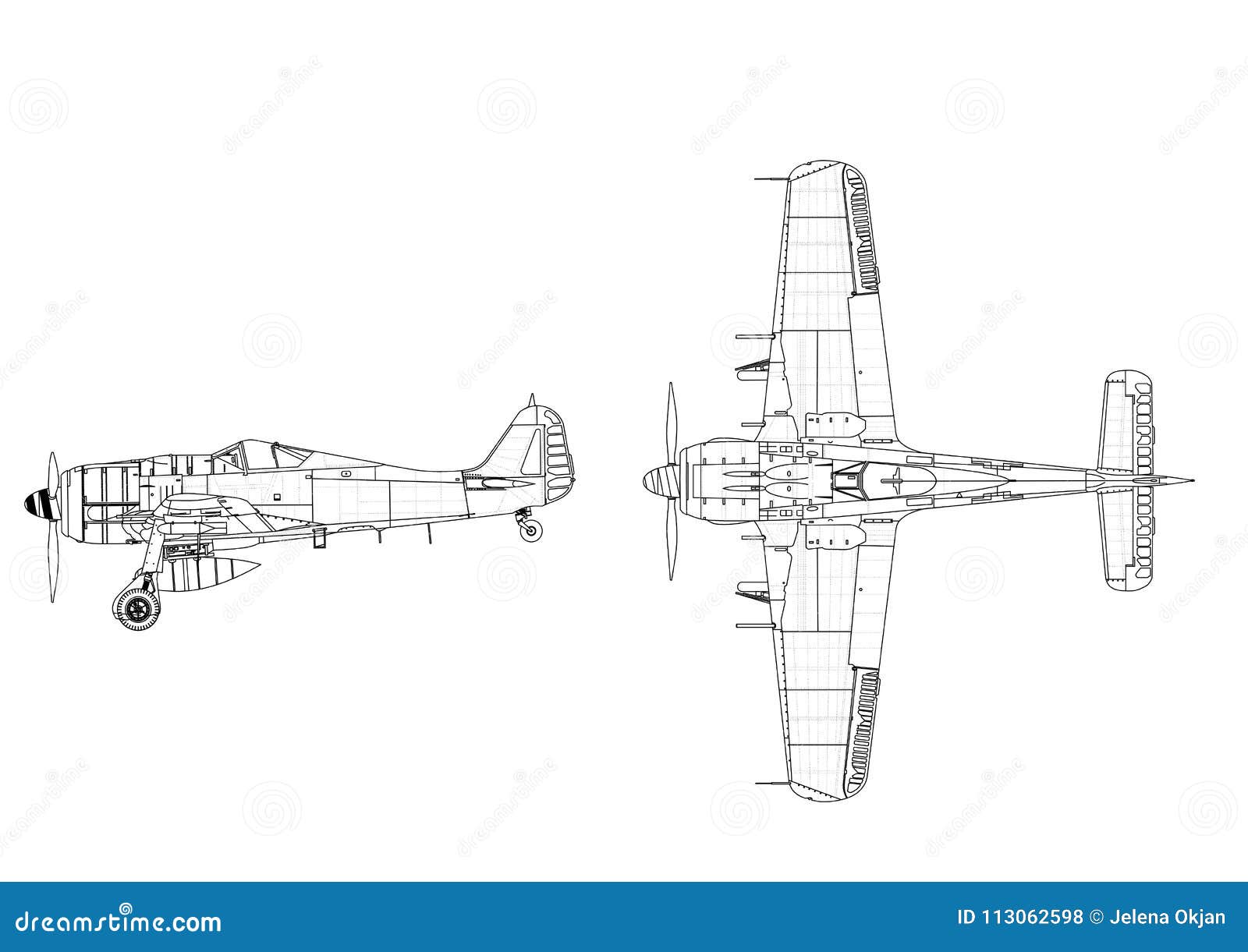 Classic Military Plane Blueprint - Isolated Stock Illustration ...