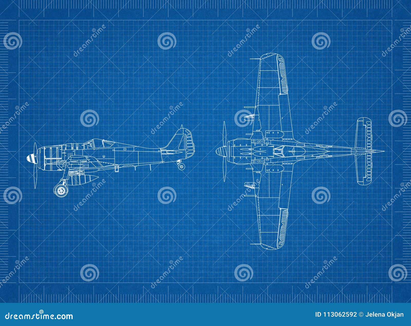 Classic Military Plane Blueprint Stock Illustration - Illustration of ...