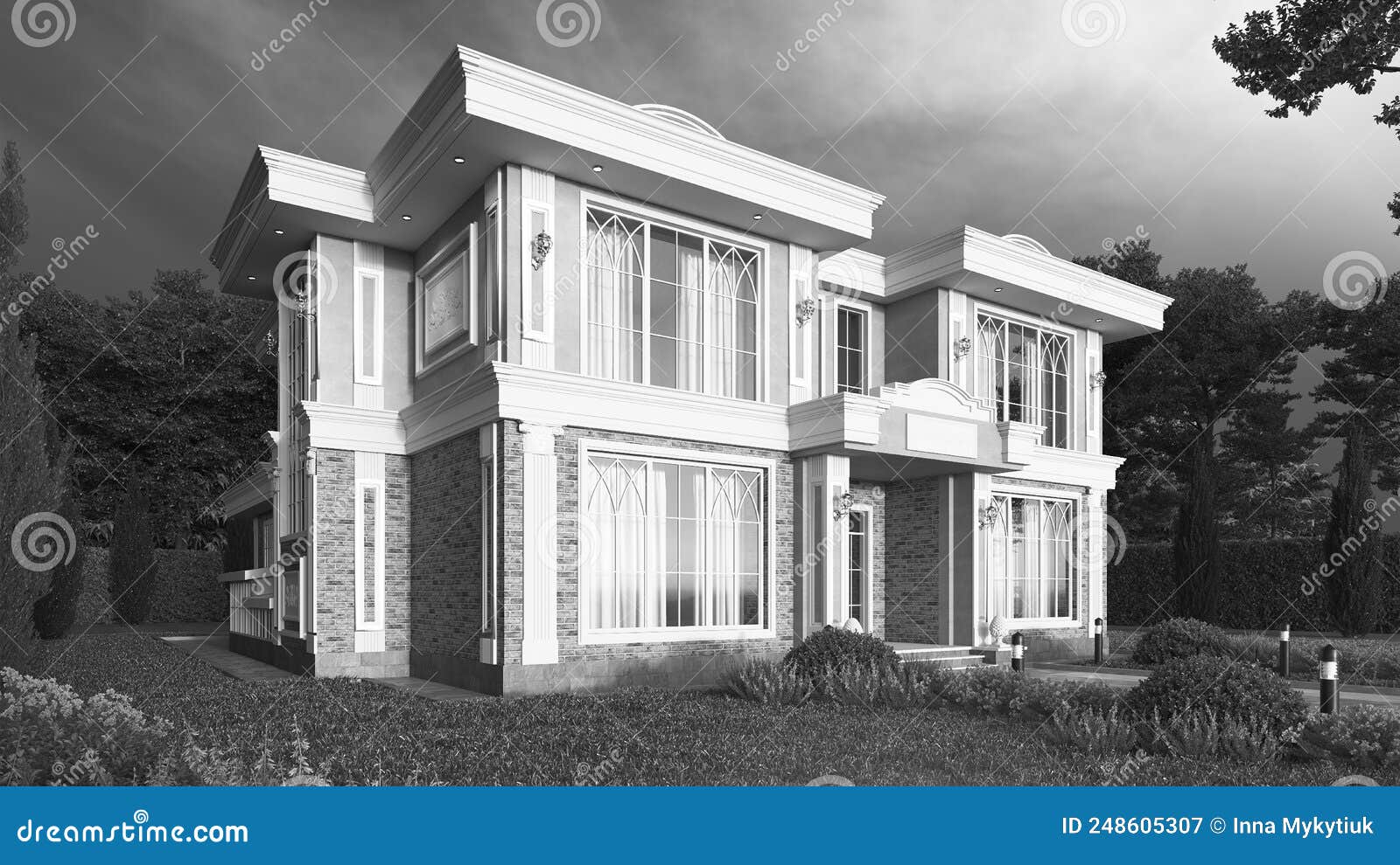 Classic Modern House. 3D Rendering Stock Illustration - Illustration of ...