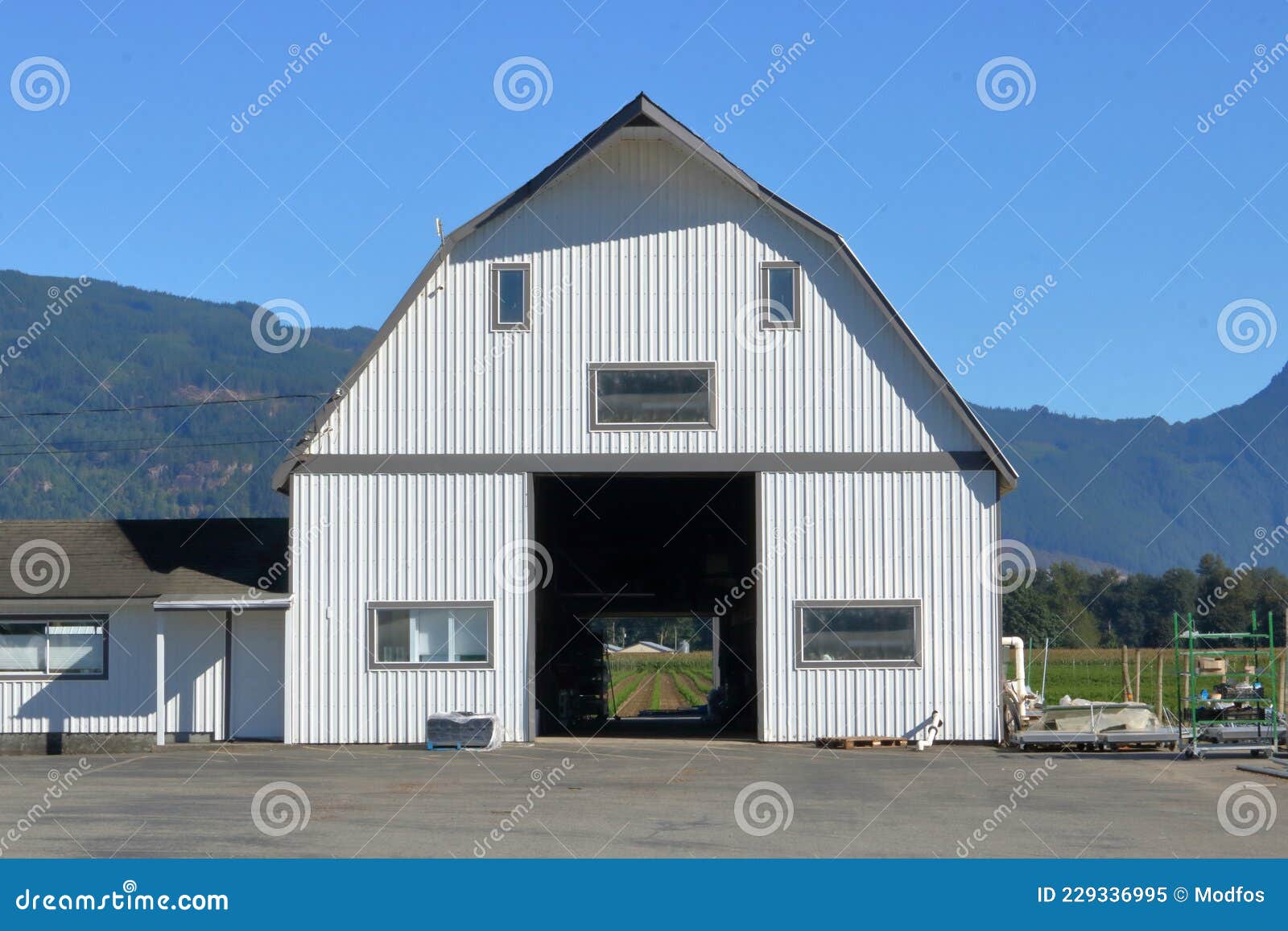 Classic Modern White Barn Front Stock Image - Image of agriculture ...