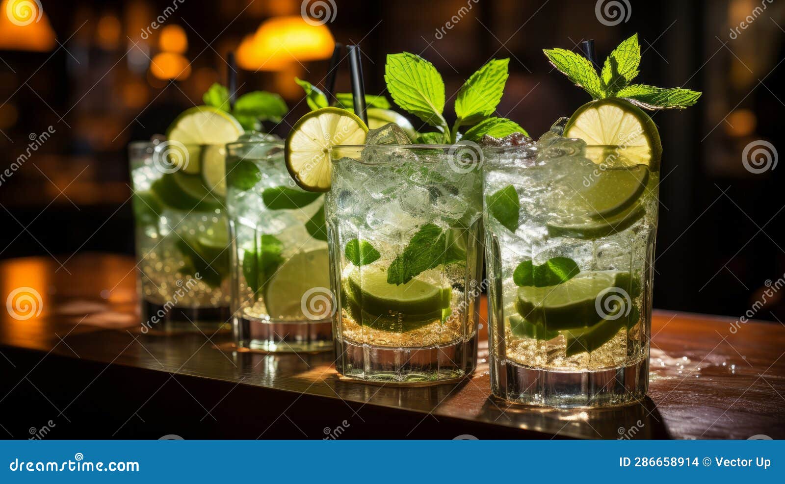 Classic Mojito Cocktail on a Bar Counter in a Dark Bar. Generative AI ...