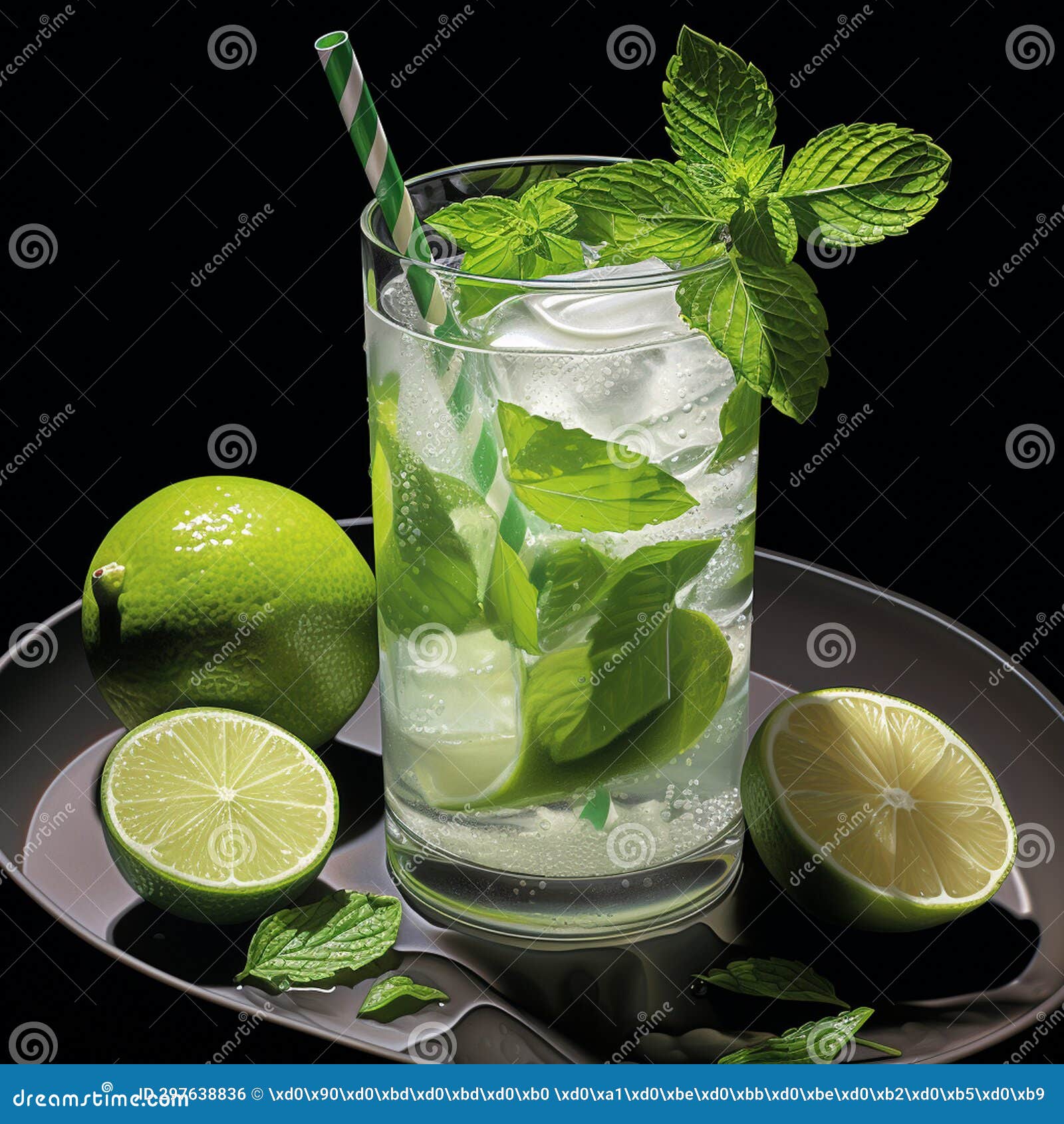 Classic Mojito Cocktail with Rum, Lime and Fresh Mint.Generative AI ...