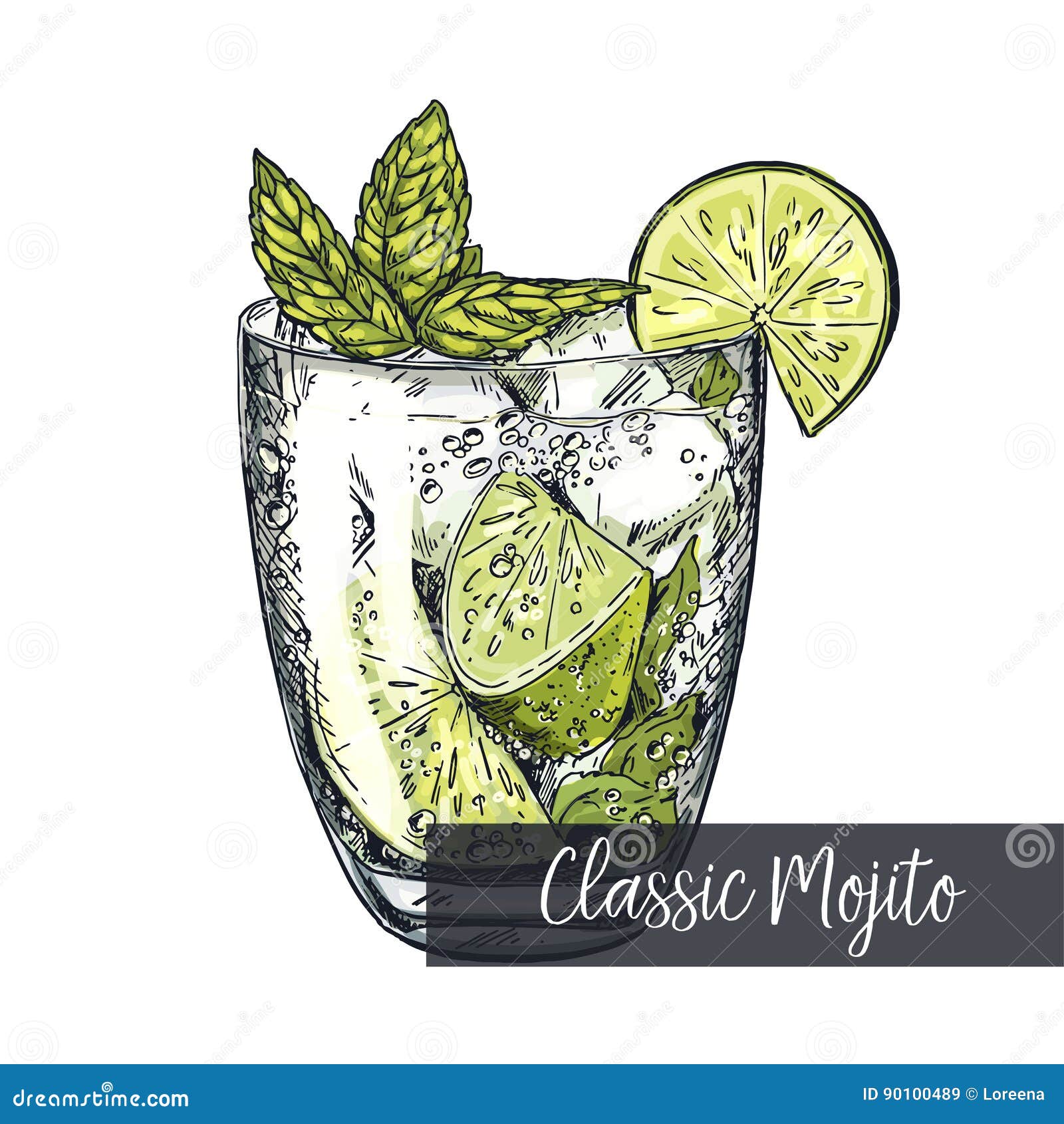 Classic Mojito, Colorful Vector Sketch Stock Vector - Illustration of ...