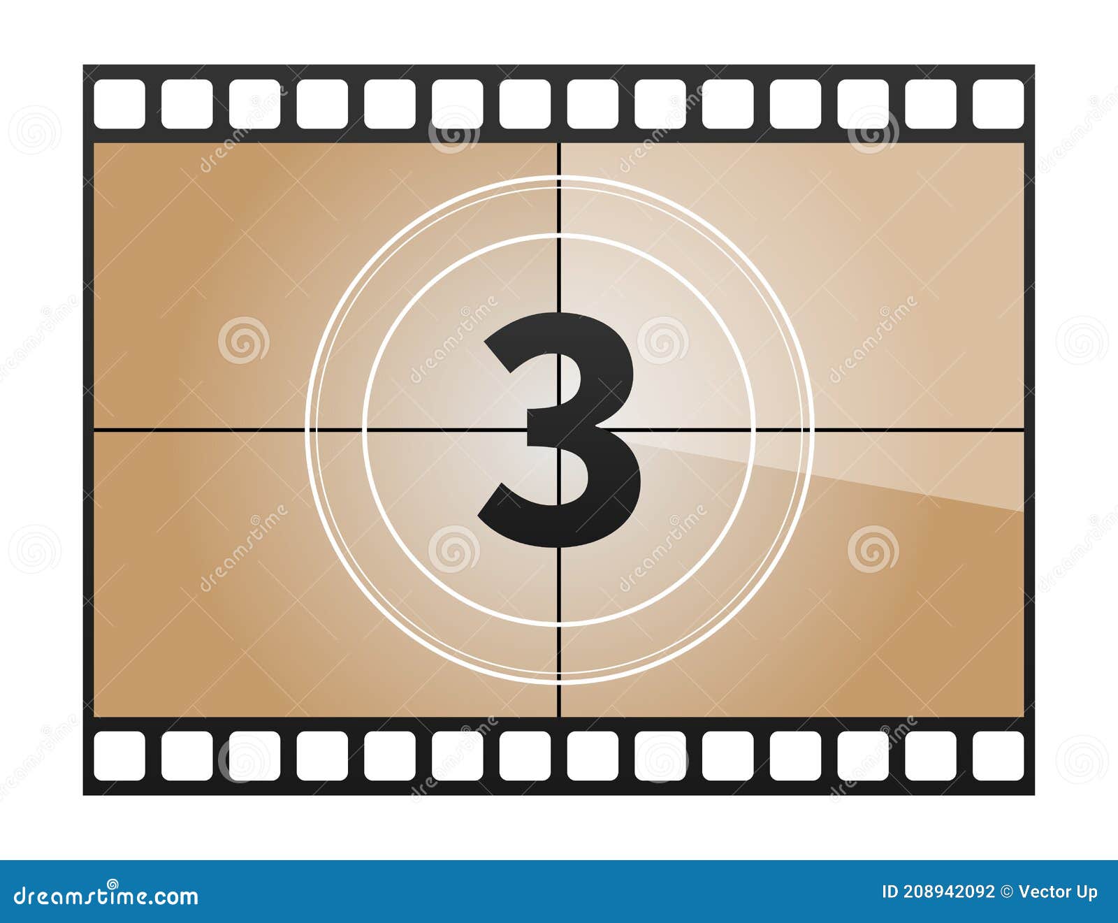 A Classic Movie Countdown Frame at the Number Three. Vector ...