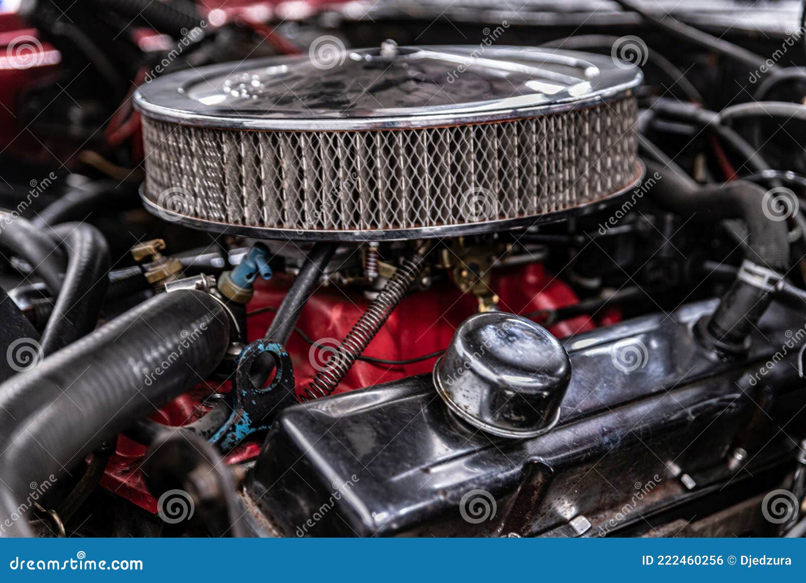 Classic Muscle Car Engine with Chrome Car Air Filter Stock Photo ...