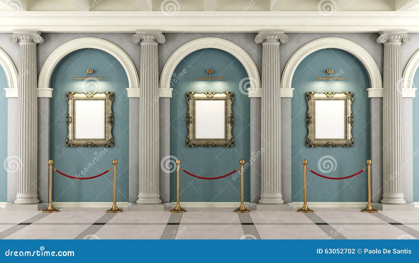 Classic Museum with Golden Frame on Wall Stock Illustration ...