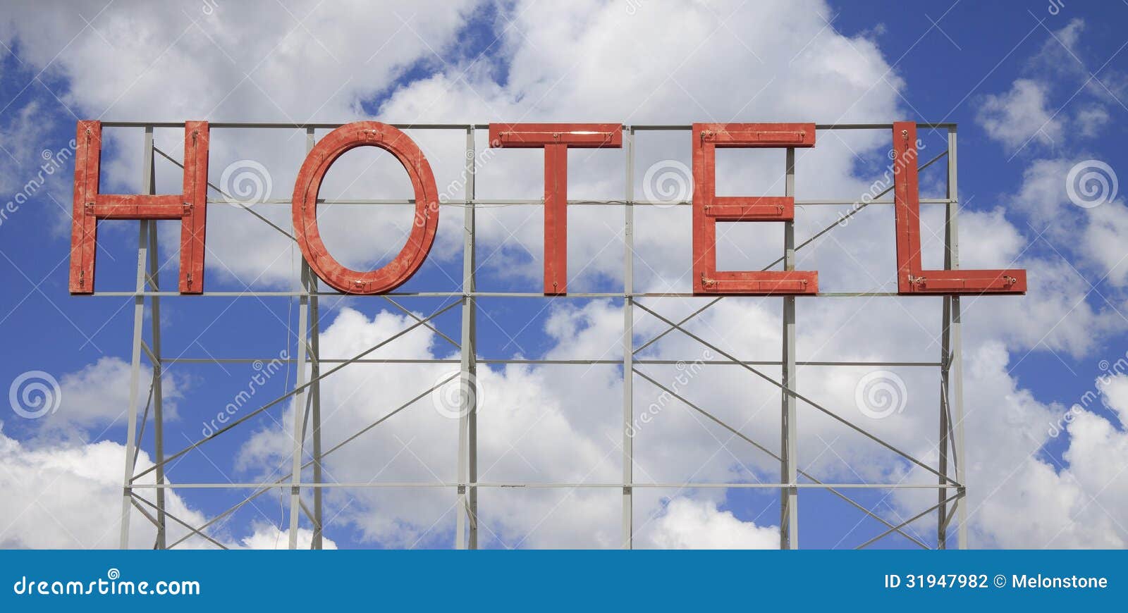 Classic neon hotel sign stock photo. Image of scaffold - 31947982