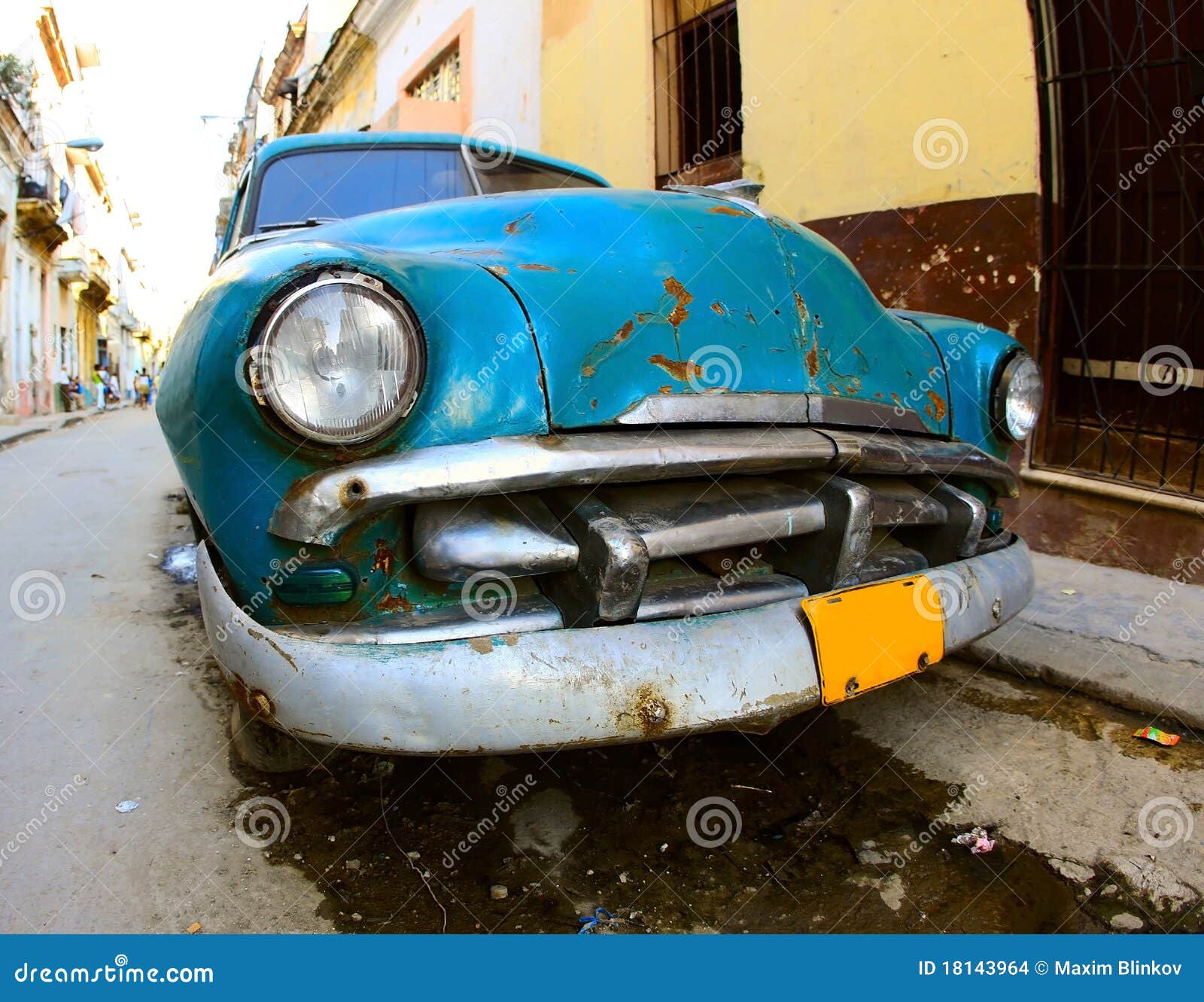 A Classic Old Car is Blue Color Stock Photo - Image of facade, retro ...