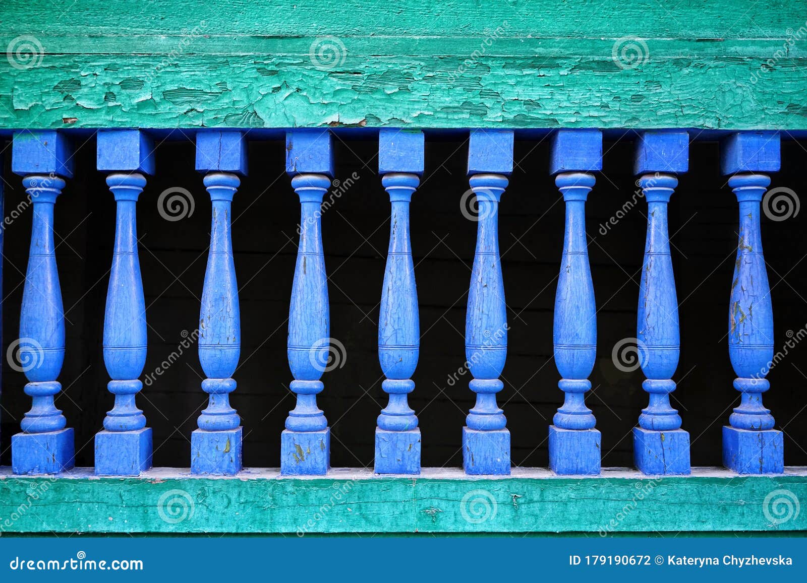 Classic Old-fashioned Green Balustrade with Blue Weathered Balusters ...
