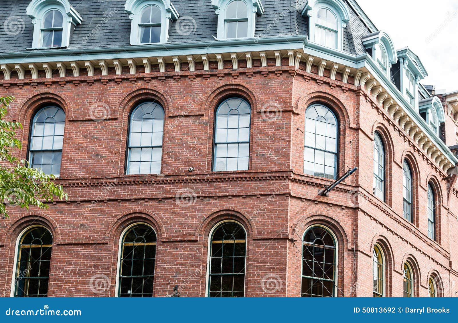 Classic Old Red Brick Building with Arched Windows Stock Photo - Image ...