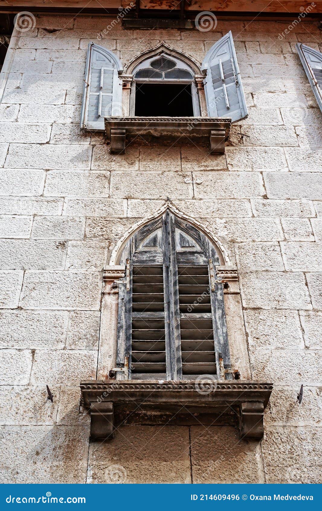 Classic Old Windows on a Stone Wall. Elements of European Traditional ...