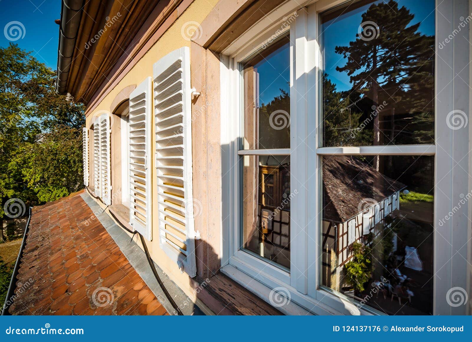 Classic Old Windows in Timber-framing Building, Alsace Stock Photo ...