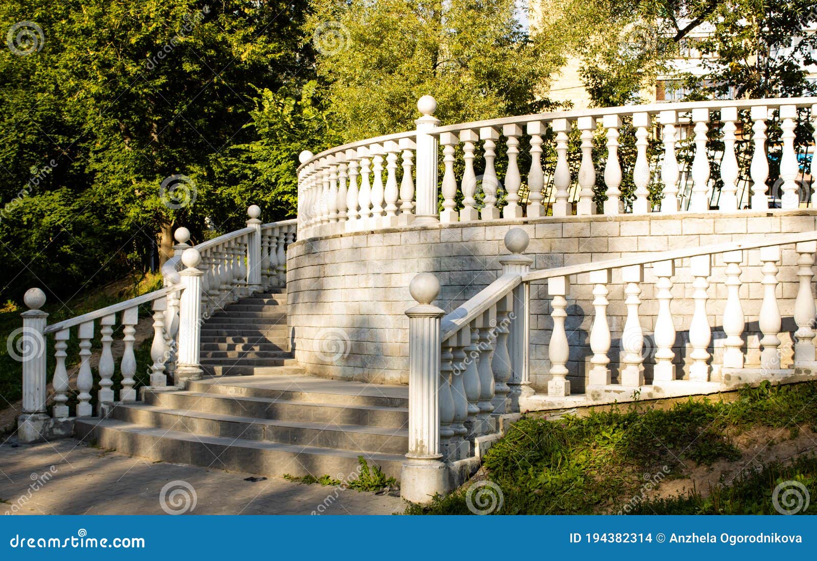 Classic Open-air Staircase with Balustrade. Solid Staircase Stock Photo ...