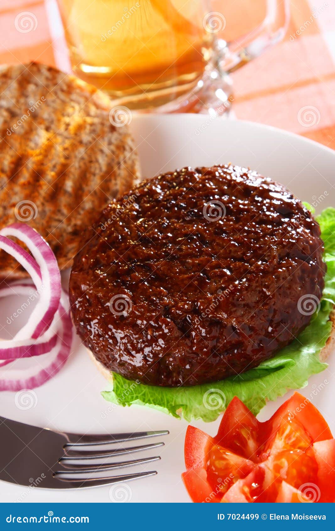 Classic Opened Beef Burger with Beer on Background Stock Image - Image ...