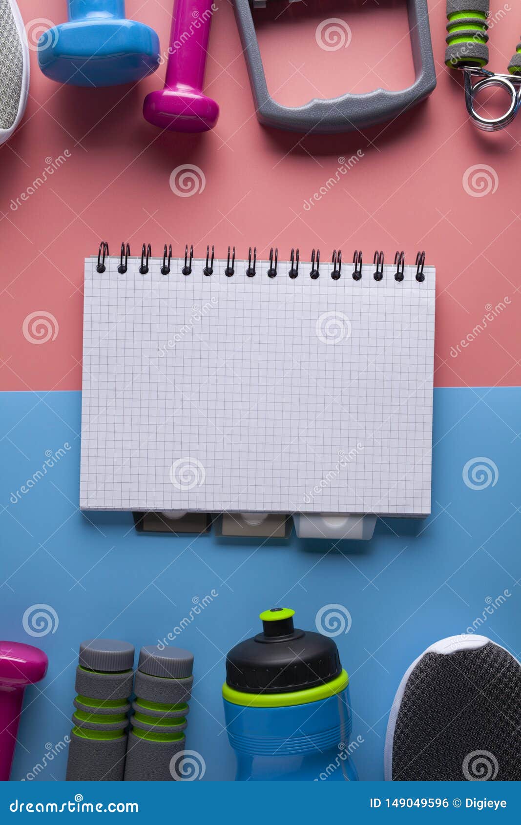 Classic Paper Notepad with Blank Page and Sport Equipment on Two ...