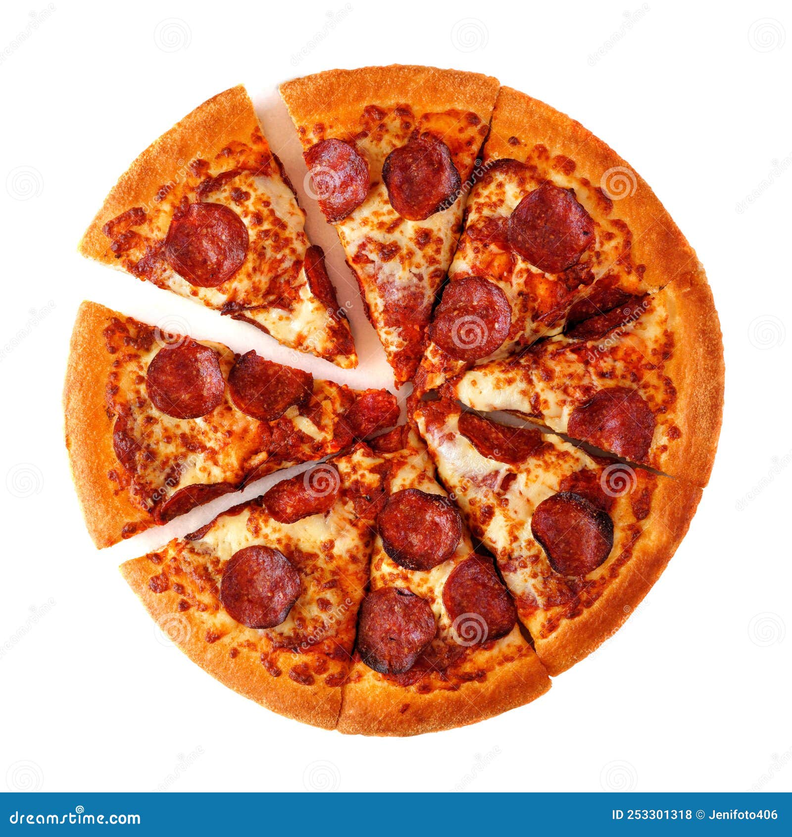 Classic Pepperoni Pizza with Cut Slices Isolated on White Stock Photo ...