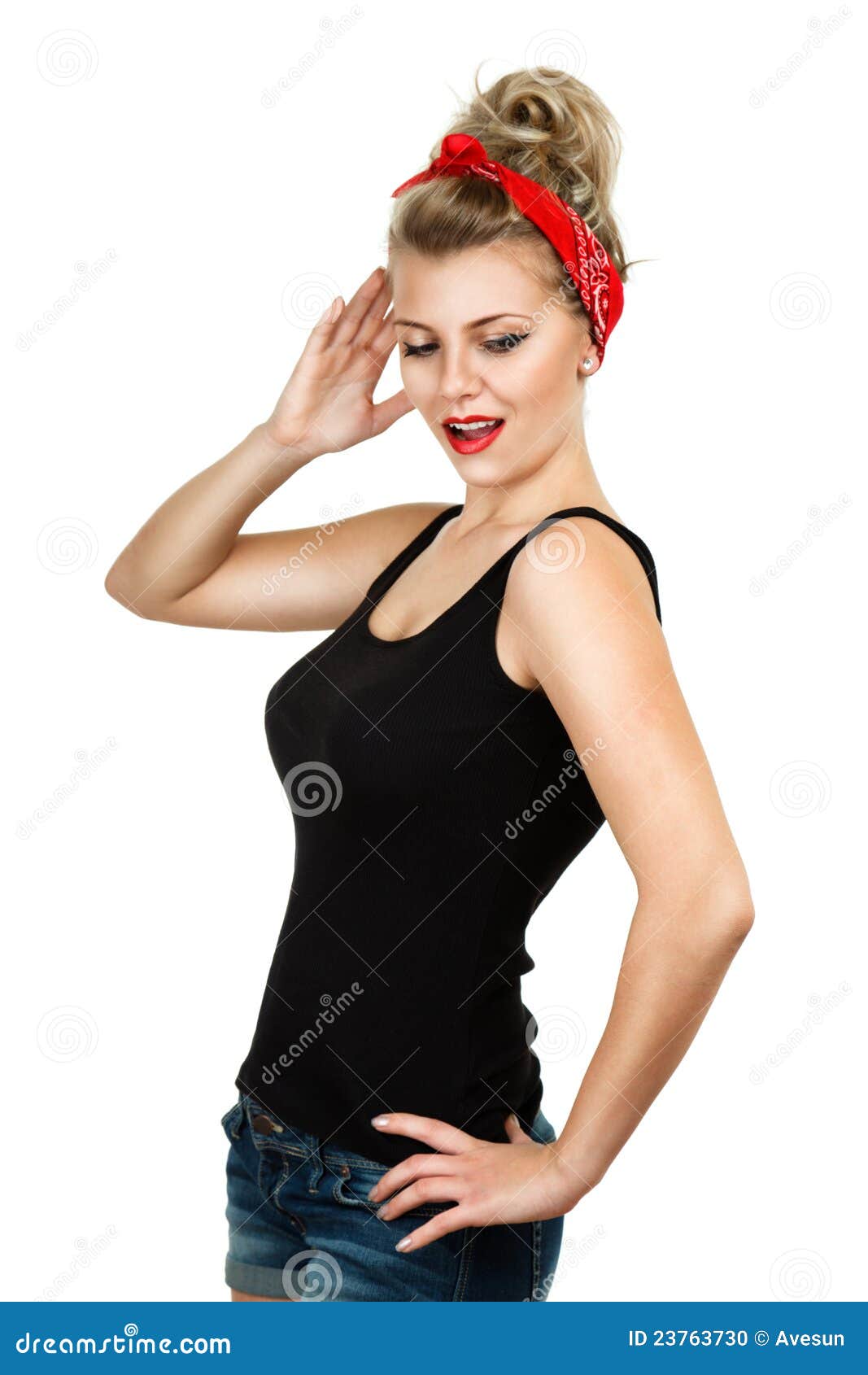 Classic Pin-up Woman Saluting Stock Photo - Image of beauty, beautiful ...