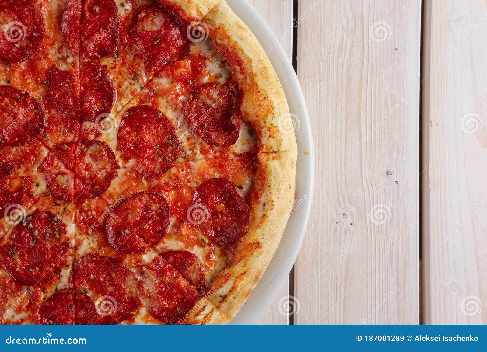 Classic Pizza Pepperoni on Wooden Background Stock Image - Image of ...