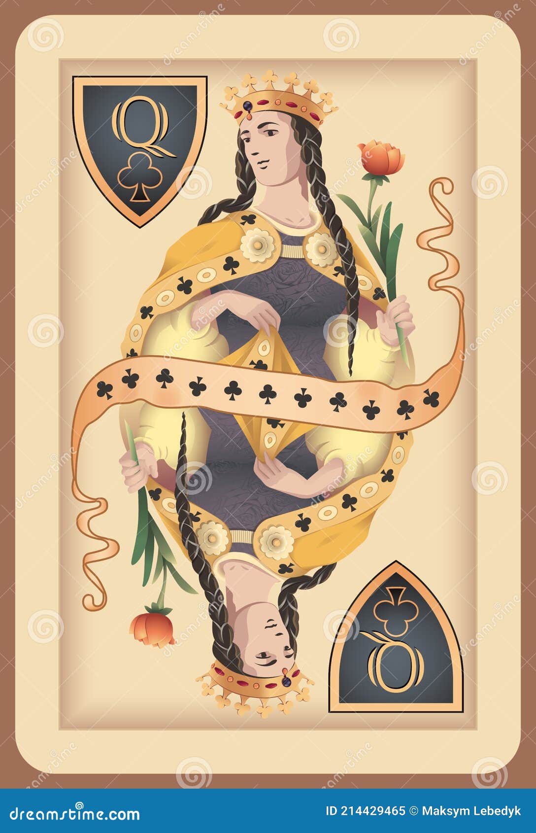 Classic Playing Card Queen Club. Vector Illustrations Stock Vector ...