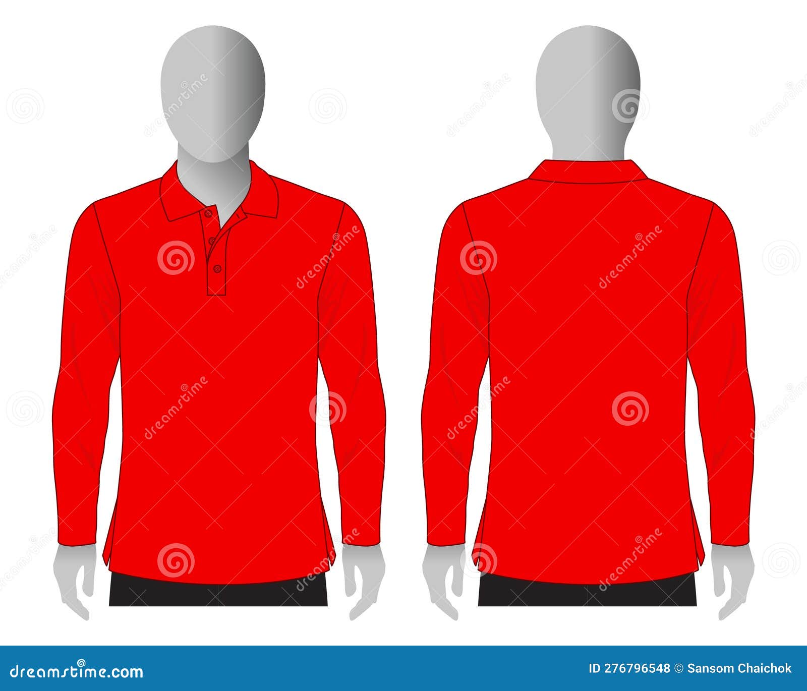 Blank Red Long Sleeve Polo Shirt Template on White Background Stock ...