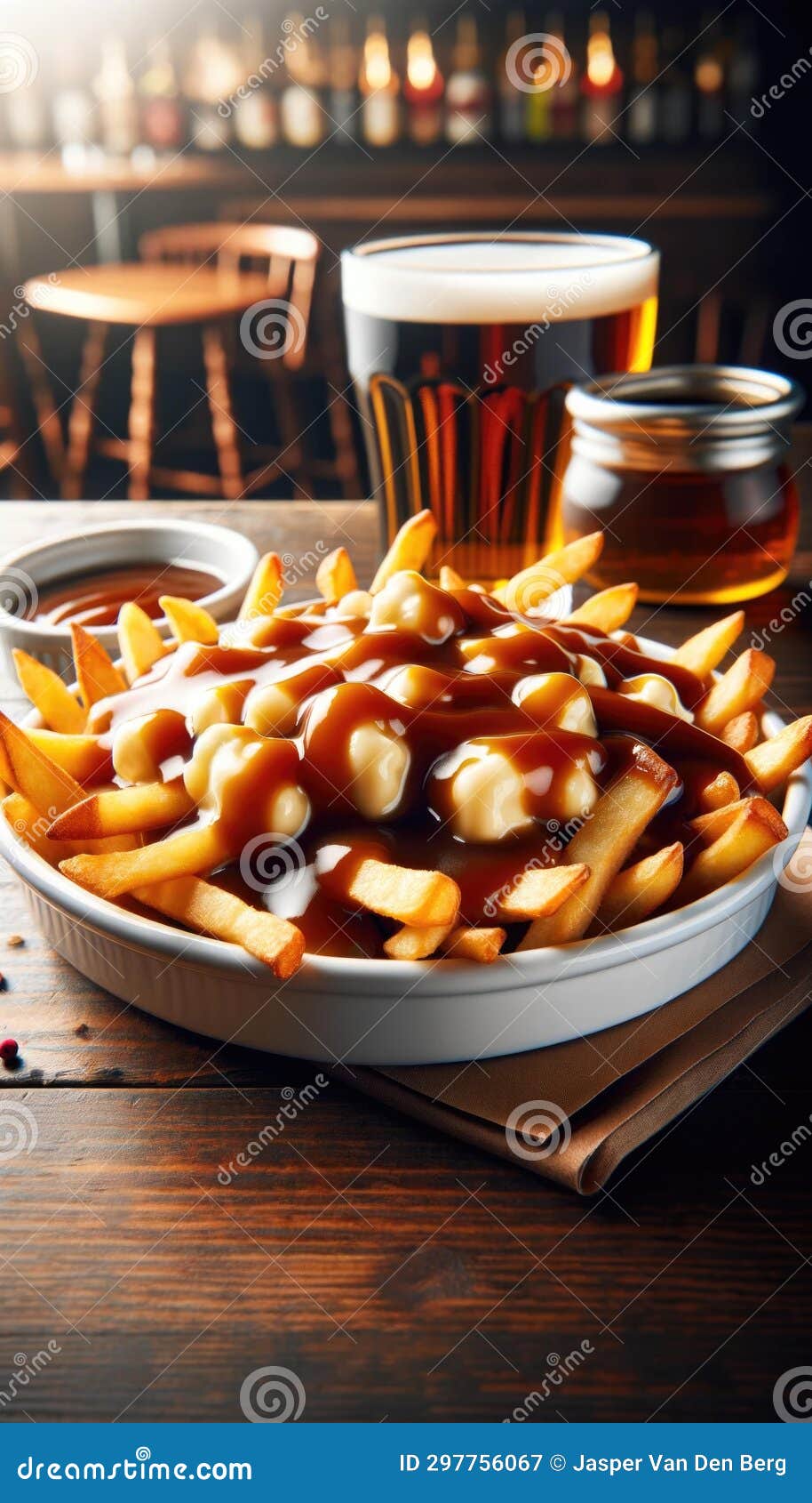 Classic Poutine Dish with Beer in the Background, AI Generated Stock ...