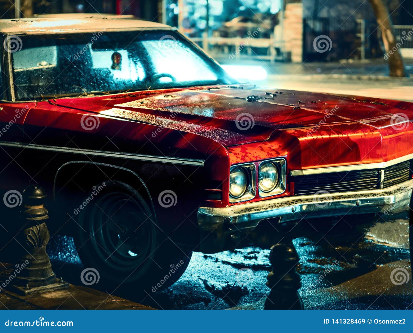 Classic Red Car and Headlights for Table or Wallpapers or Cover Stock ...