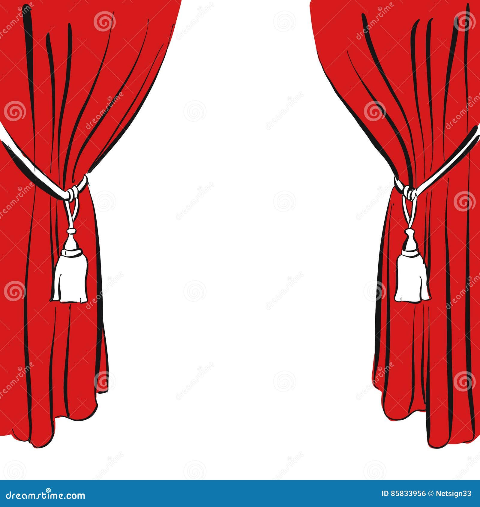 Classic Red Curtain with Drawstring Curtain Stock Vector - Illustration ...