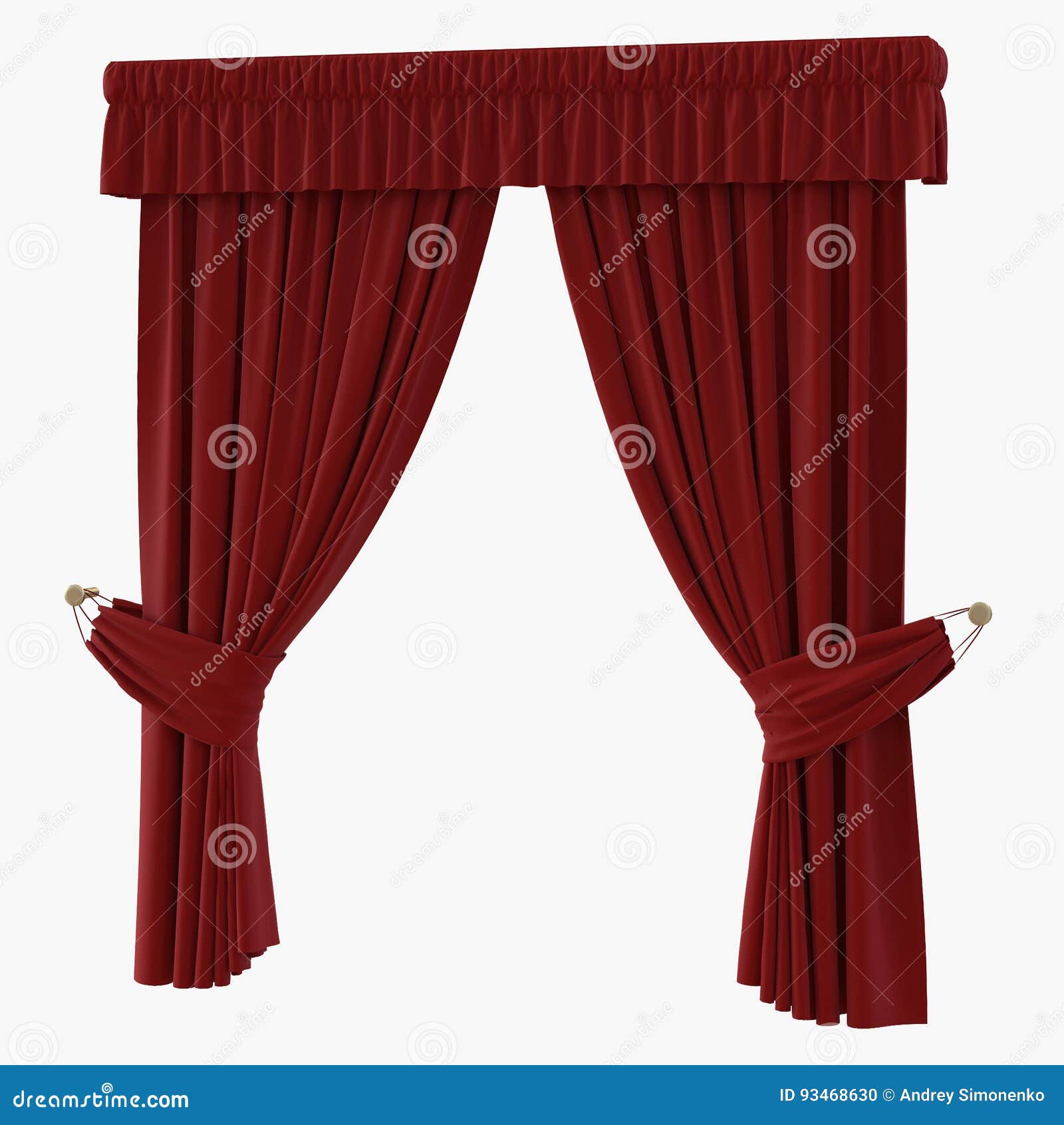 Classic Red Curtain. Isolated on White. 3D Illustration Stock ...