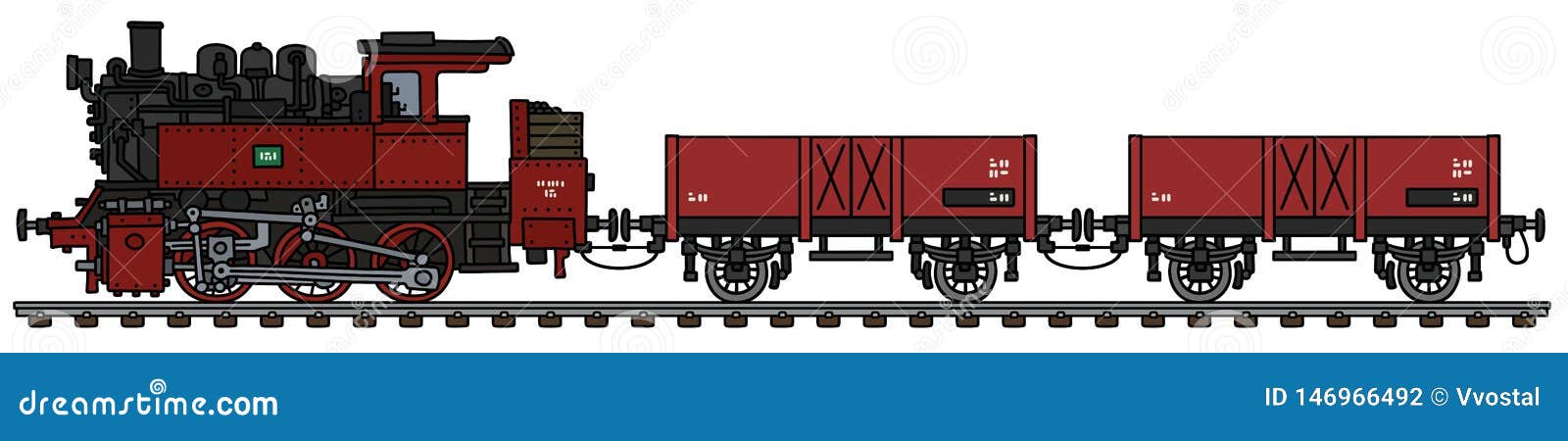 The Classic Red Freight Steam Train Stock Vector - Illustration of ...