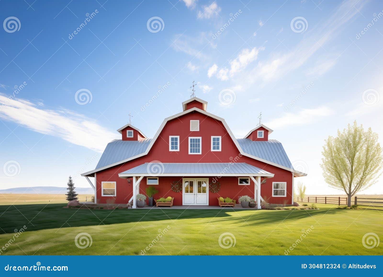Classic Red Gambrel Roof Barn in Rural Setting Stock Photo - Image of ...