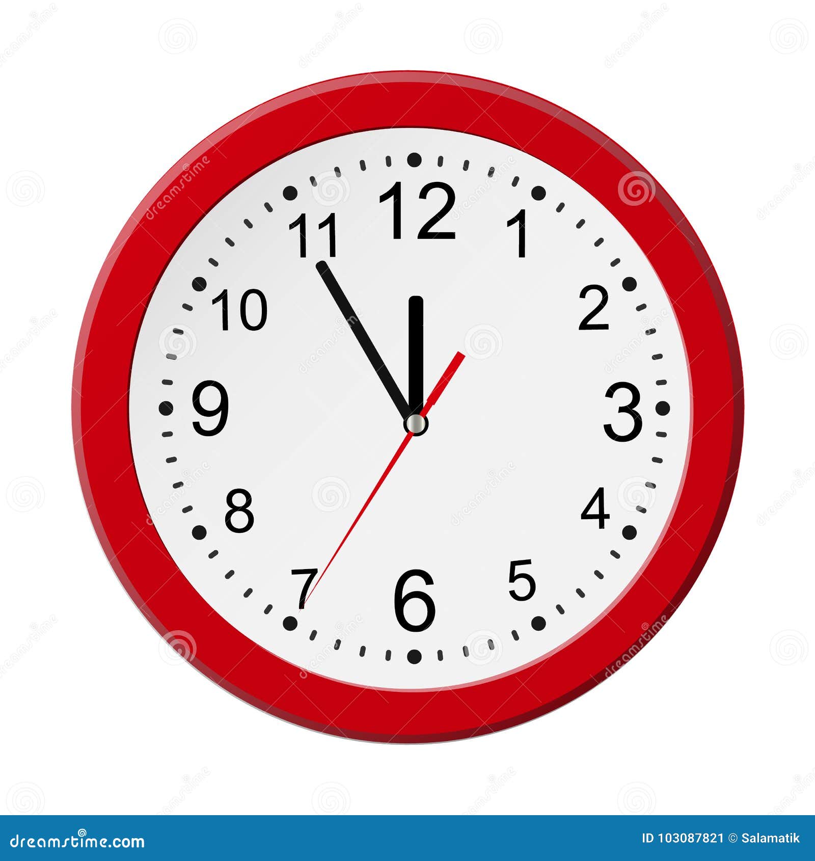 Classic Red Round Wall Clock Isolated on White. Vector Illustration ...