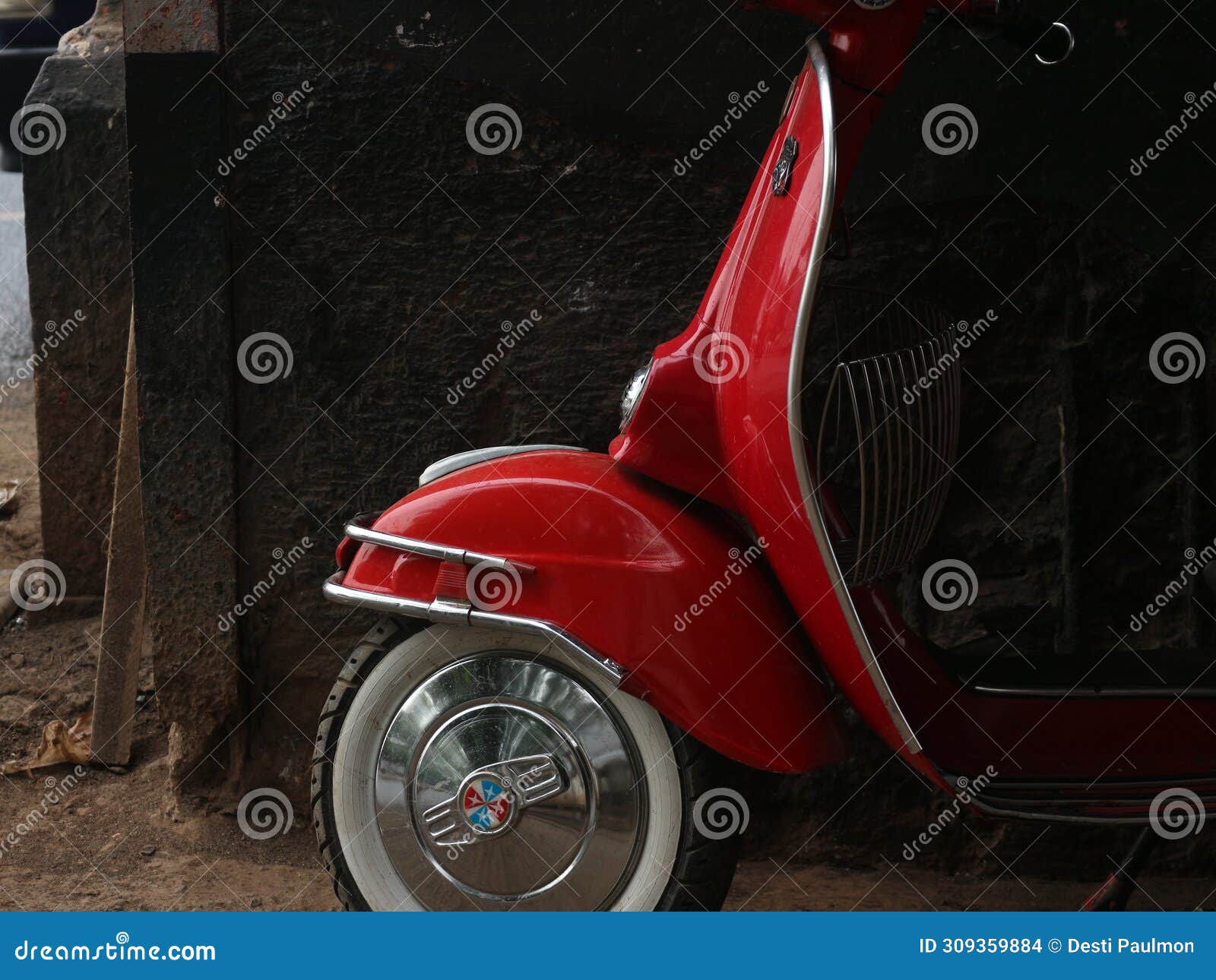Classic red scooter. stock photo. Image of nostalgia - 309359884