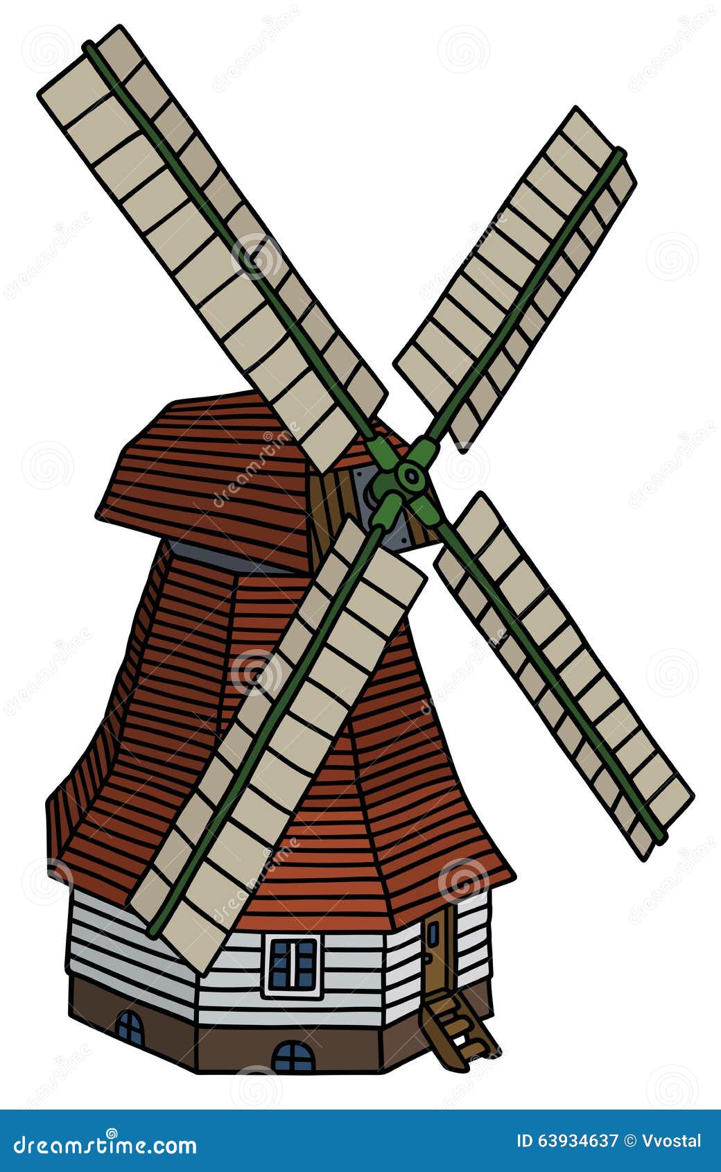 Classic Red Wooden Windmill Stock Vector - Illustration of historical ...