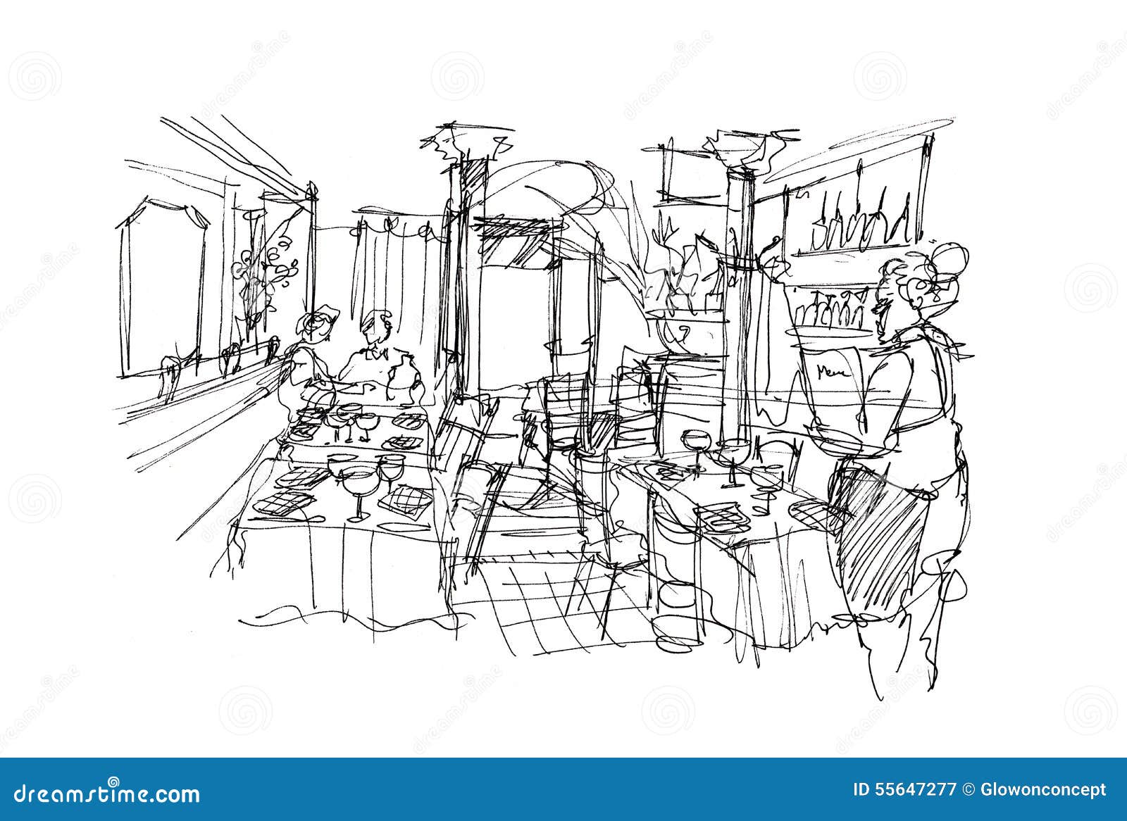 Classic Restaurant Bistro in Erope Hand Sketch Illustration Stock ...