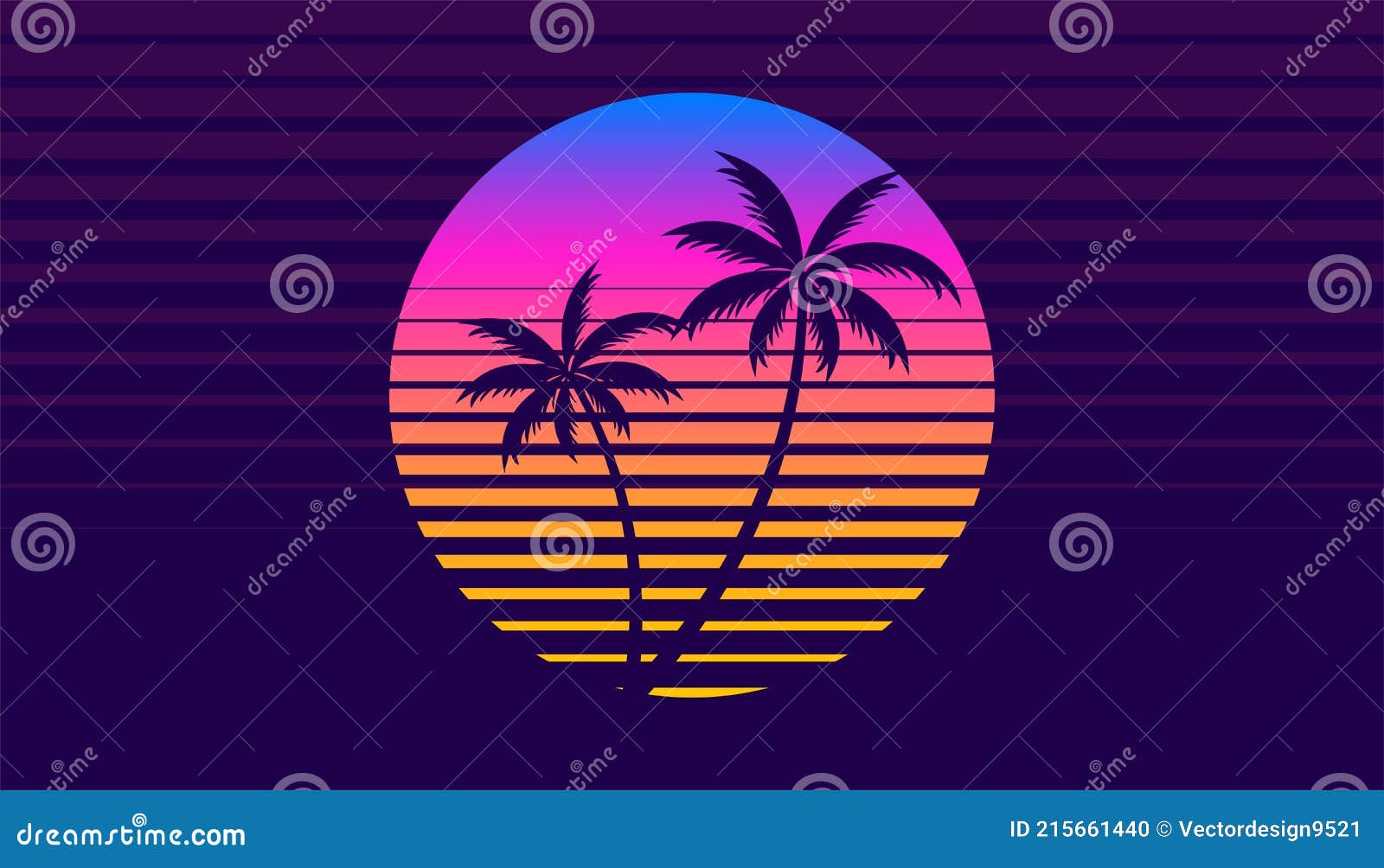Classic Retro 80s Style Tropical Sunset with Palm Tree Stock Vector ...
