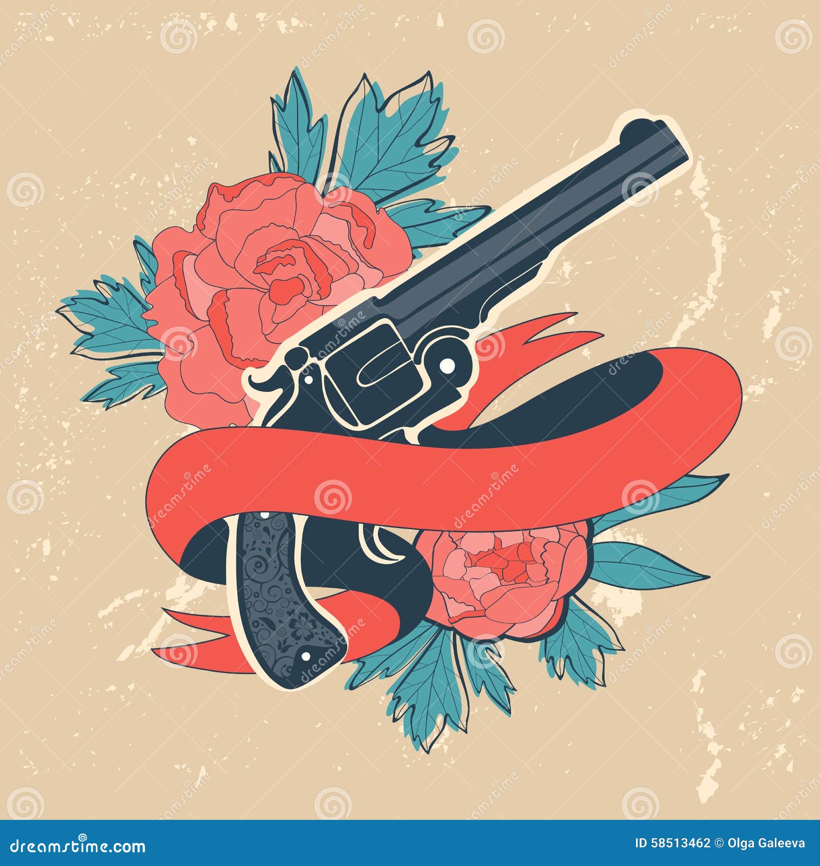 Classic Revolvers and Roses Emblem Stock Vector - Illustration of ...