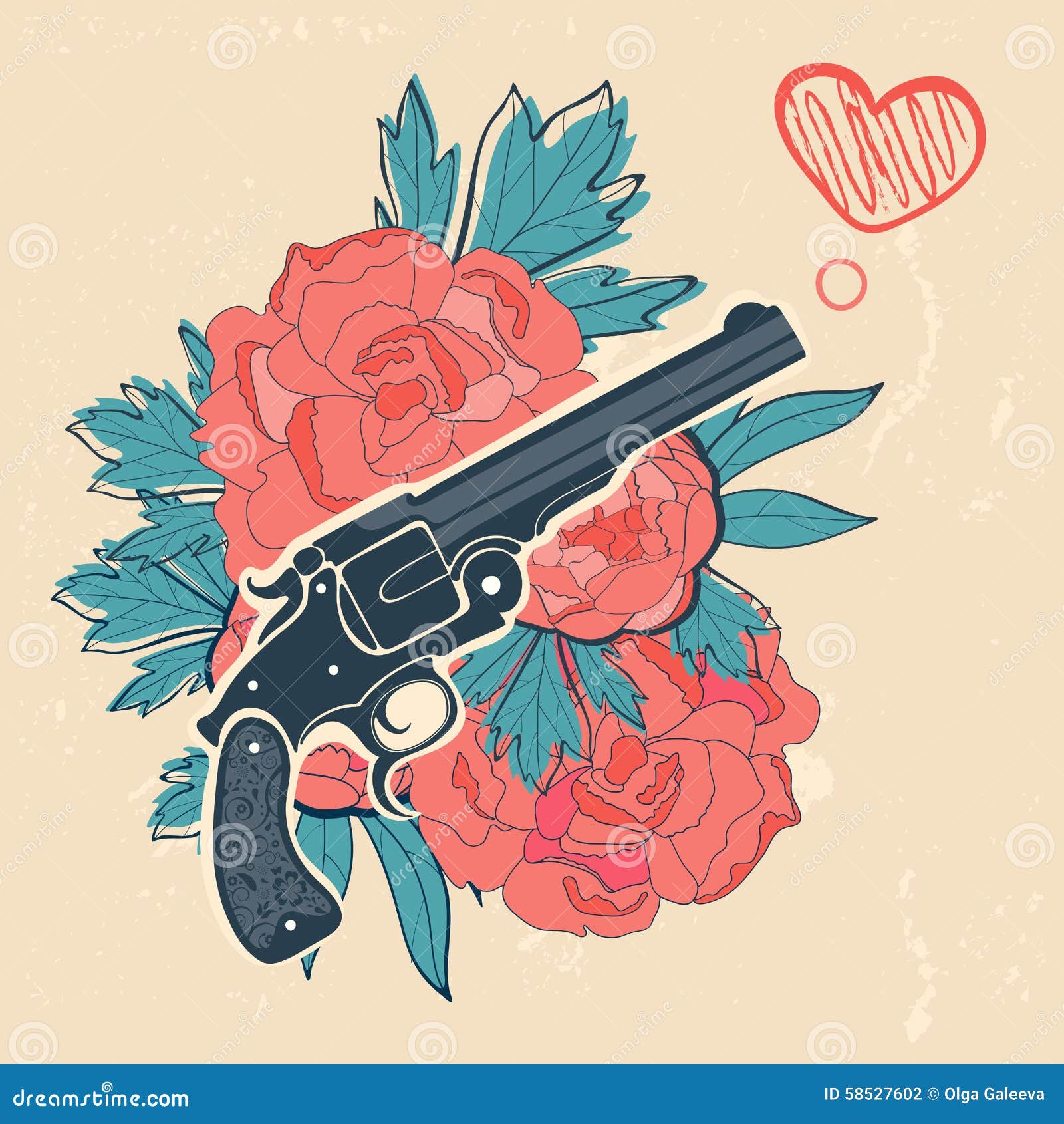 Classic Revolvers and Roses Emblem Stock Vector - Illustration of ...