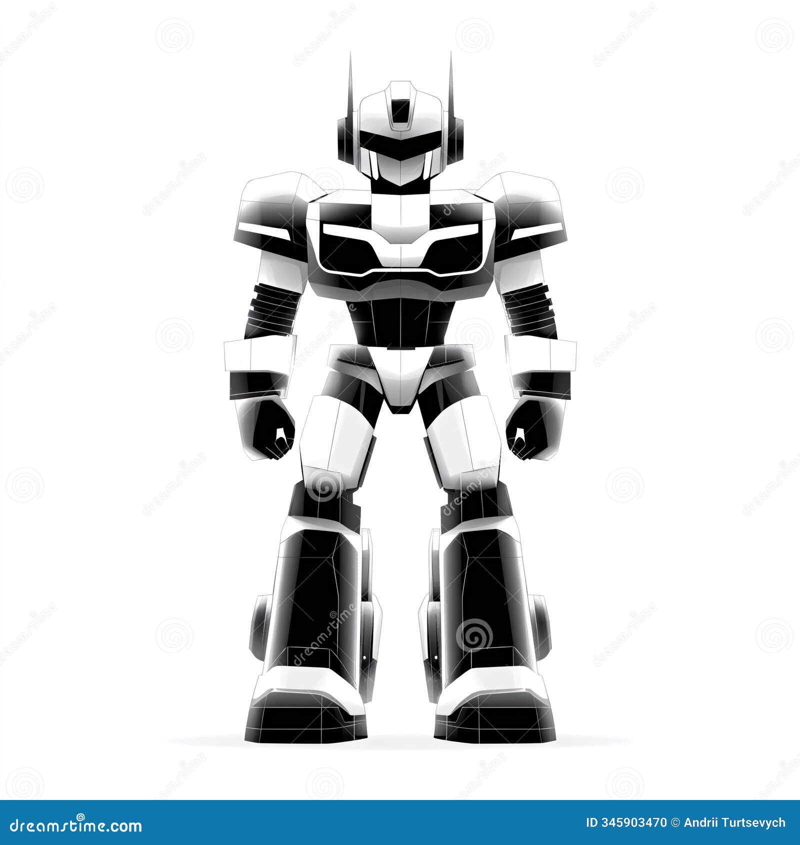 Classic Robot Transformer in Black and White Comic Style Facing Forward ...