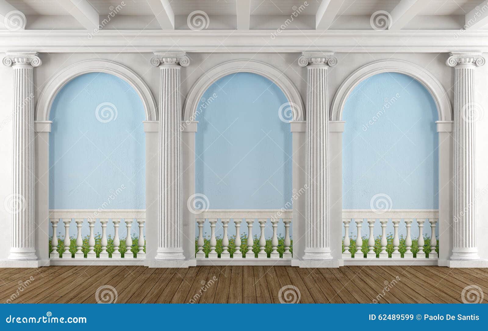 Classic Room with Colonnade Stock Illustration - Illustration of ...