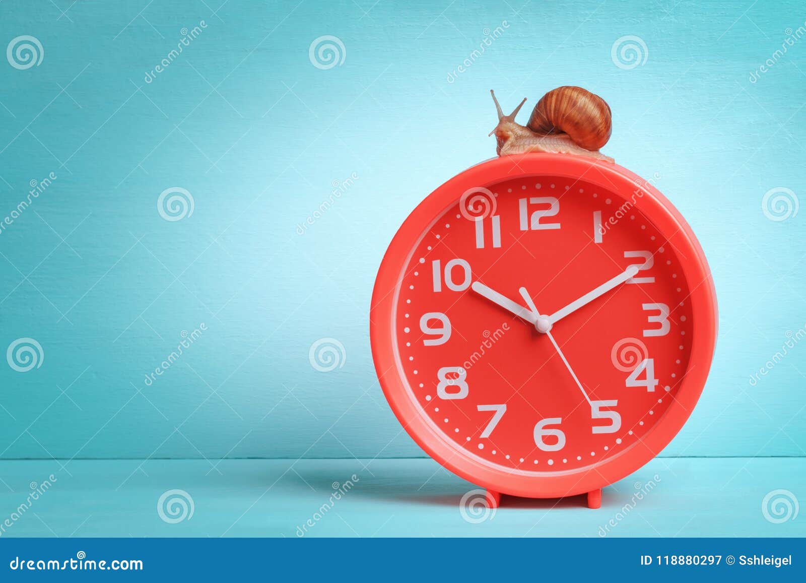 Classic Round Red Clock with a Snail on Top. Concept Time, Slow ...