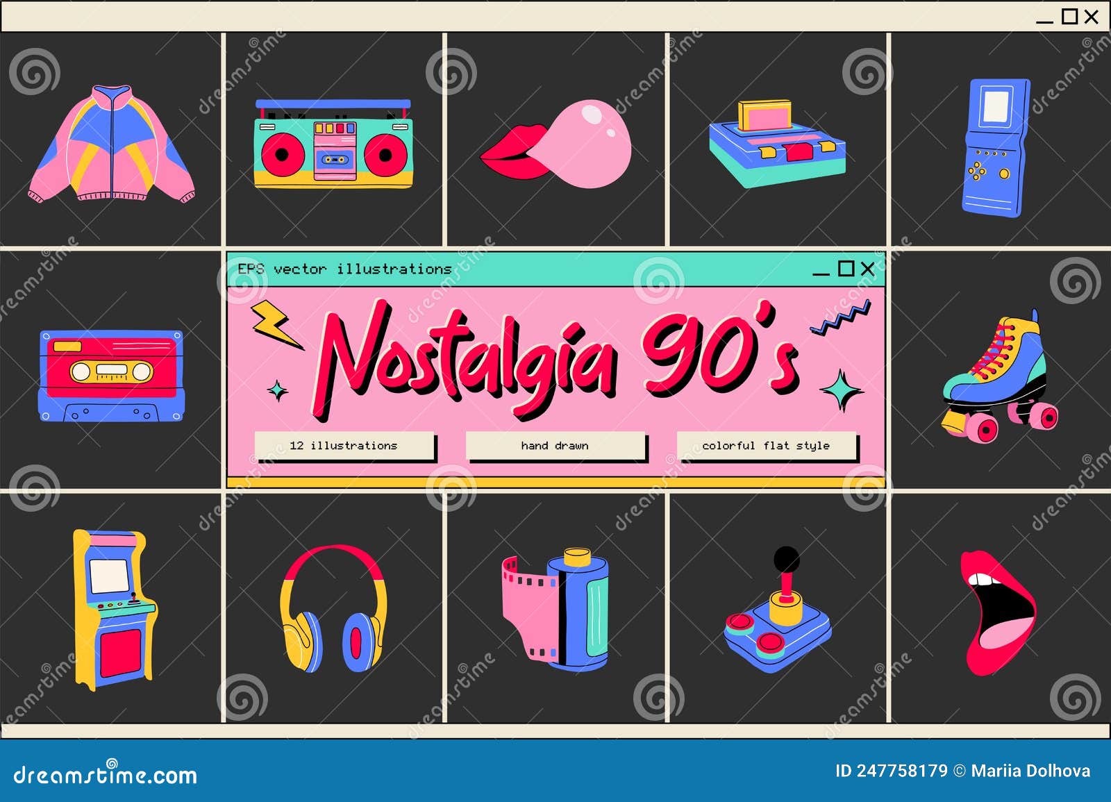 Classic 80s 90s Elements in Modern Style Flat, Line Style. Hand Drawn ...