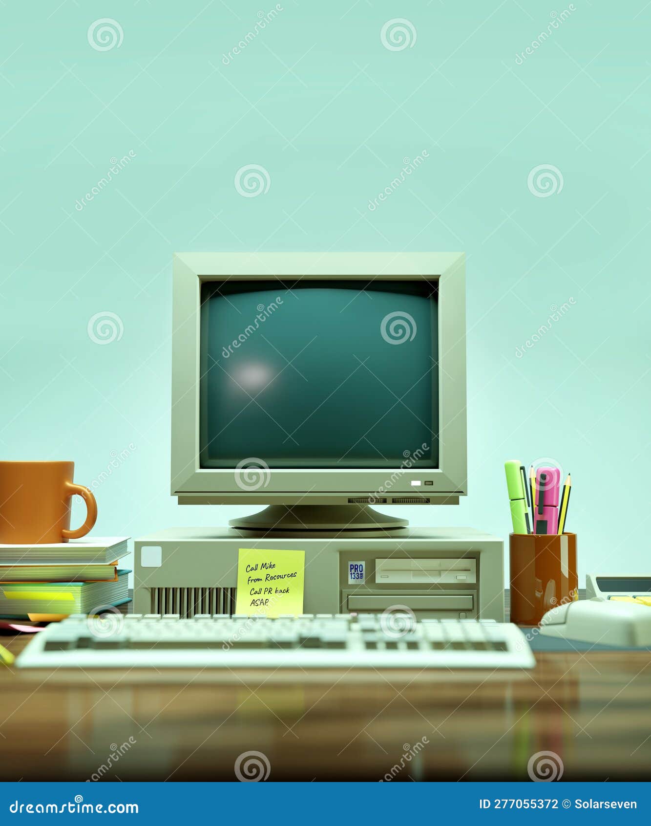 Classic 90 S Work PC Computer Desk Setup Stock Illustration ...