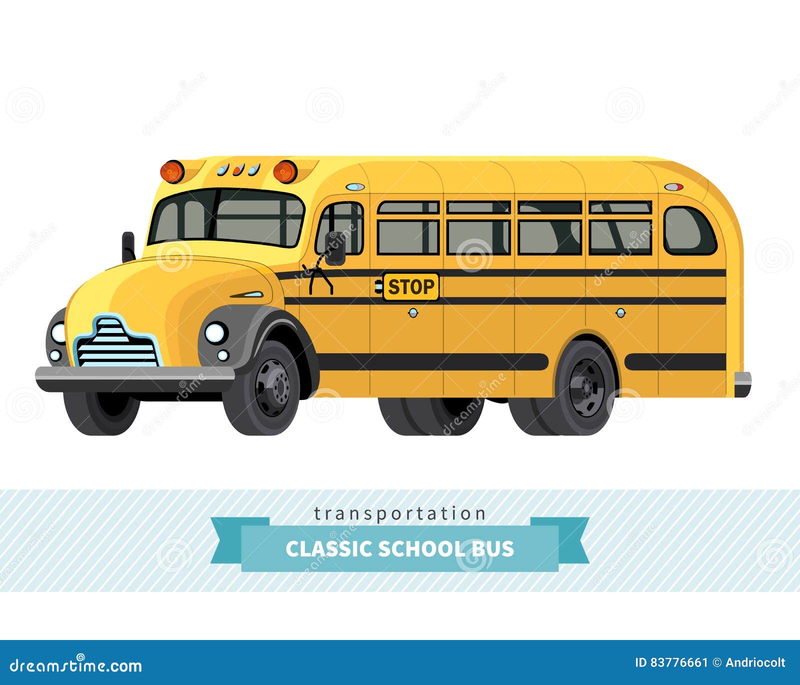 Classic School Bus Front Side View Stock Vector - Illustration of ...