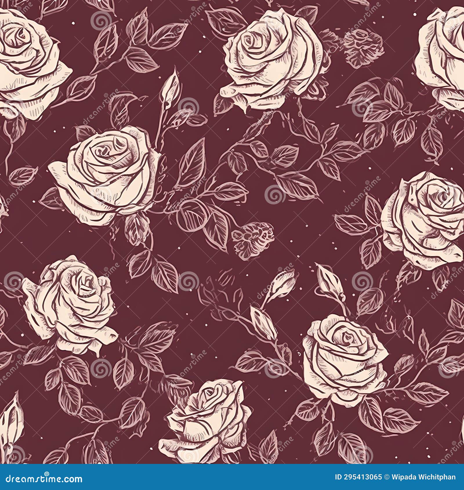 Classic Seamless Pattern with Red Rose Floral Drawing Stock ...