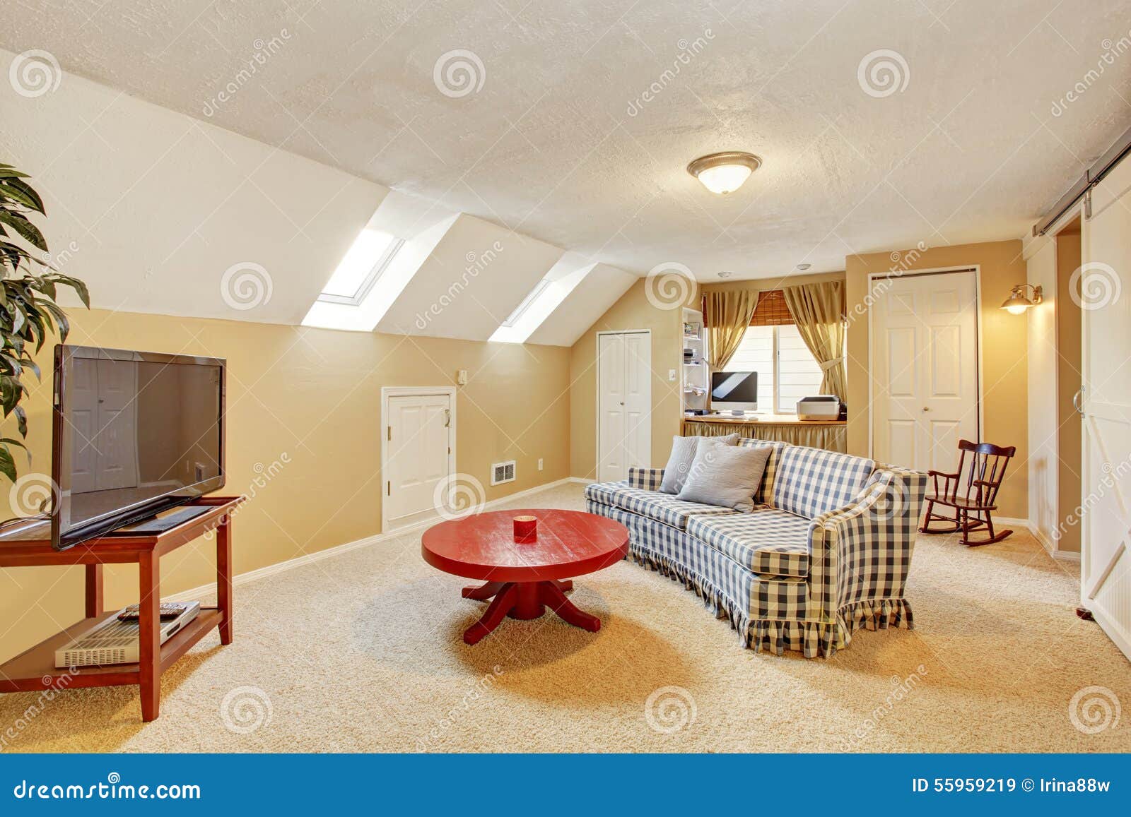 Classic Secondary Living Room with Tv and Sofa. Stock Image - Image of ...