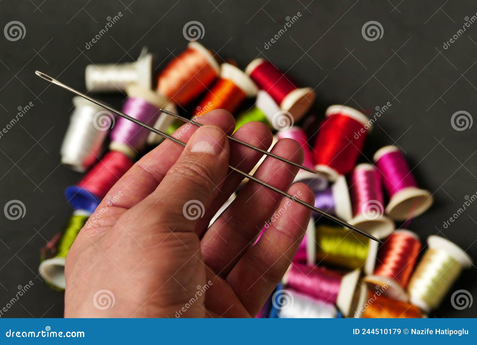 Classic Sewing Needle and Threads in a Tailor S Hand,sewing Needle Close-up Stock Image - Image ...