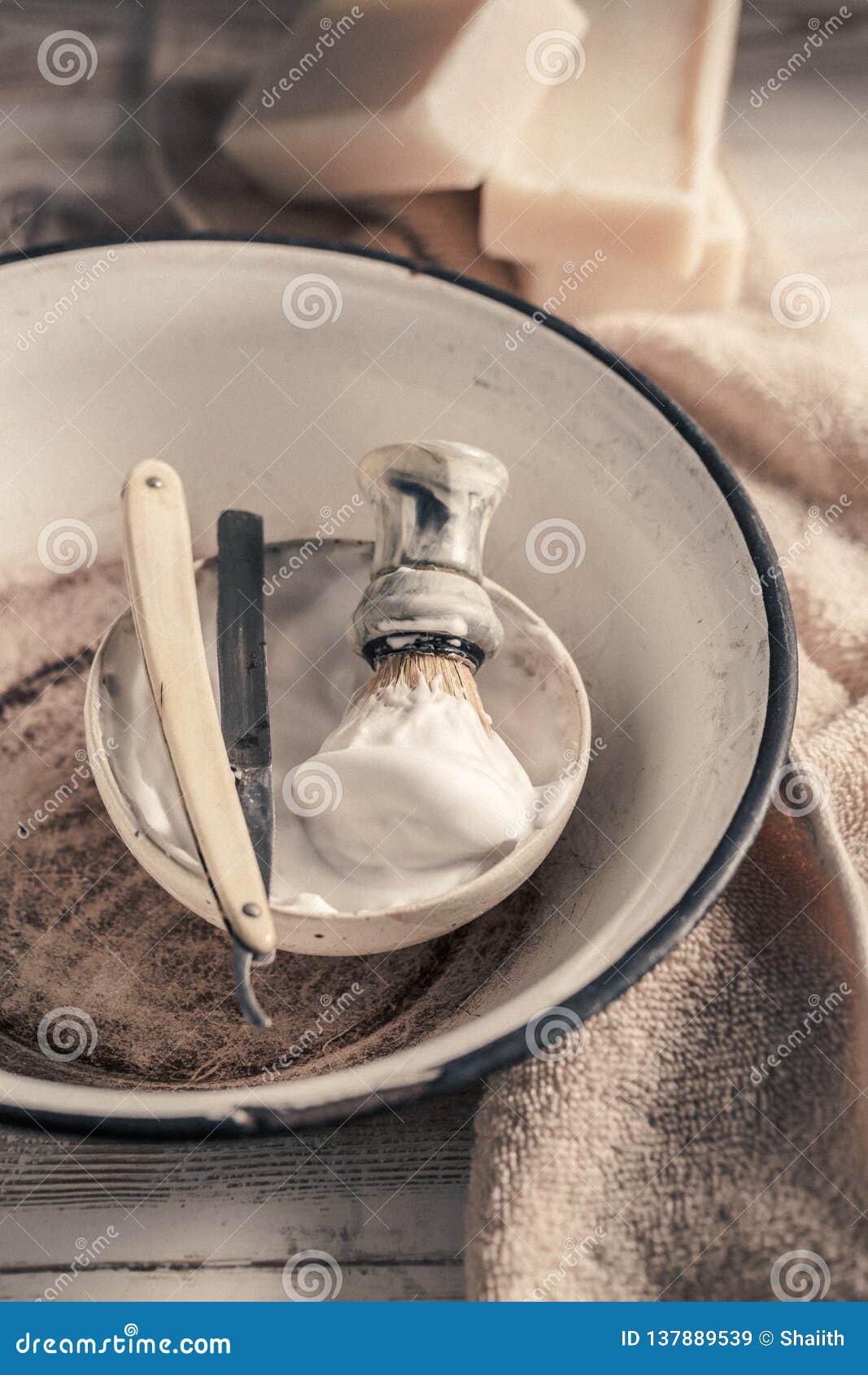 Classic Shaving Set with Old Razor, Soap and Brush Stock Image - Image ...