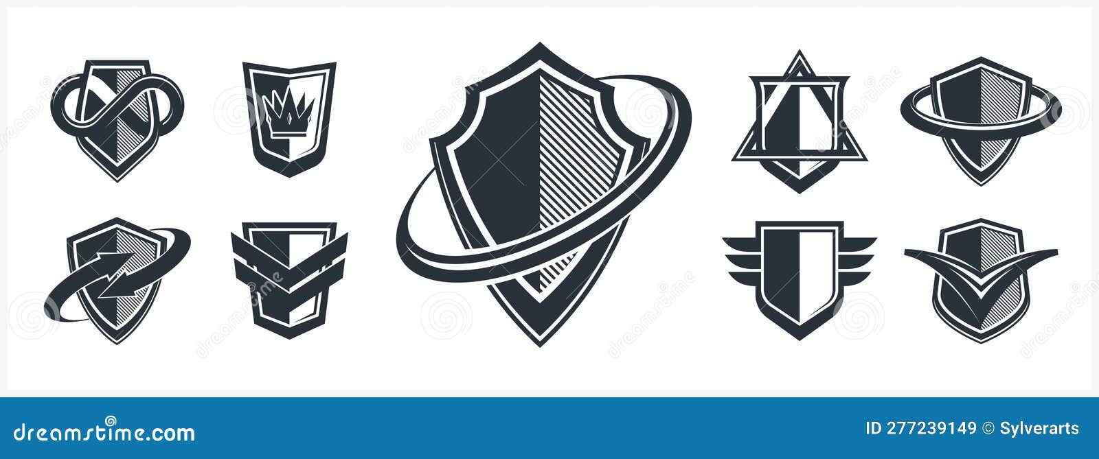 Classic Shields Shapes Set With Different Additional Elements Vector ...
